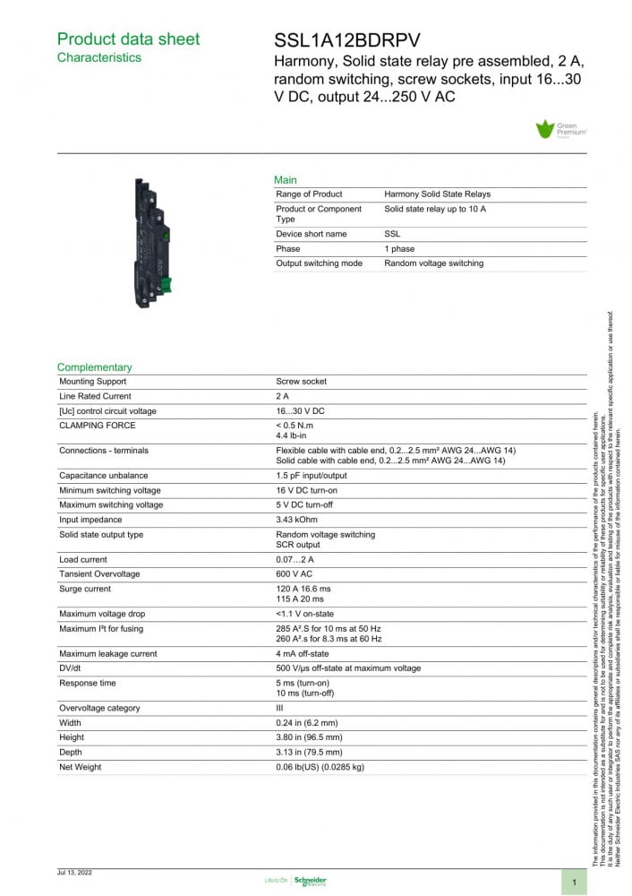 SSL1A12BDRPV technical document page 1