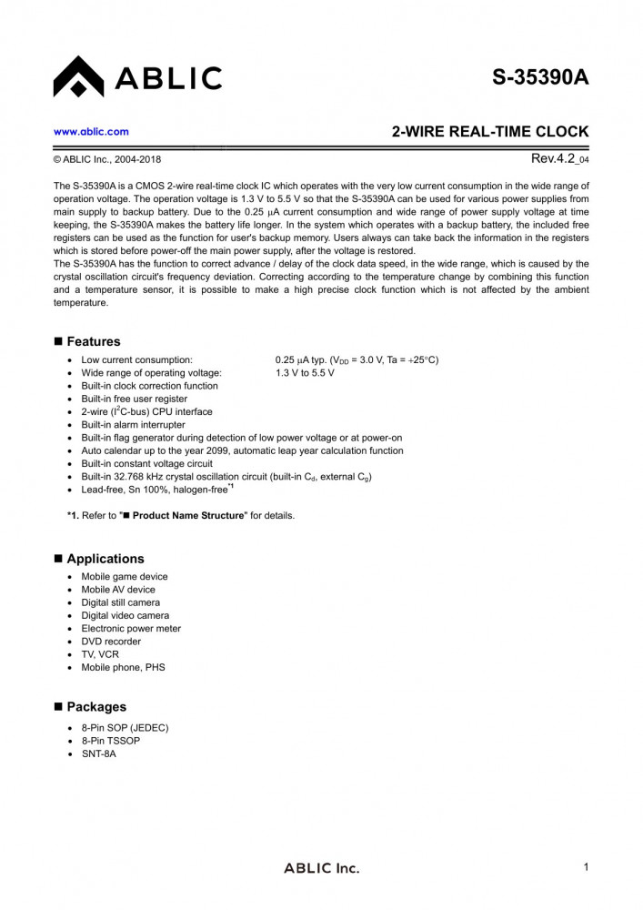 S-35390A datasheet page 1