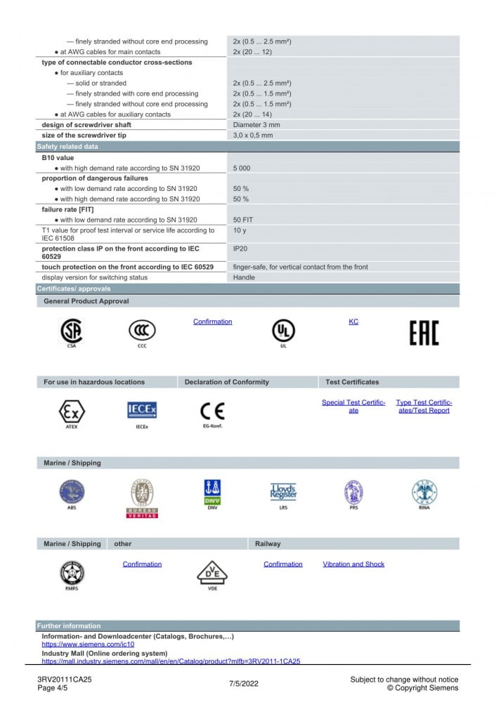 SIEMENS 3RV20111CA25 datasheet page 4