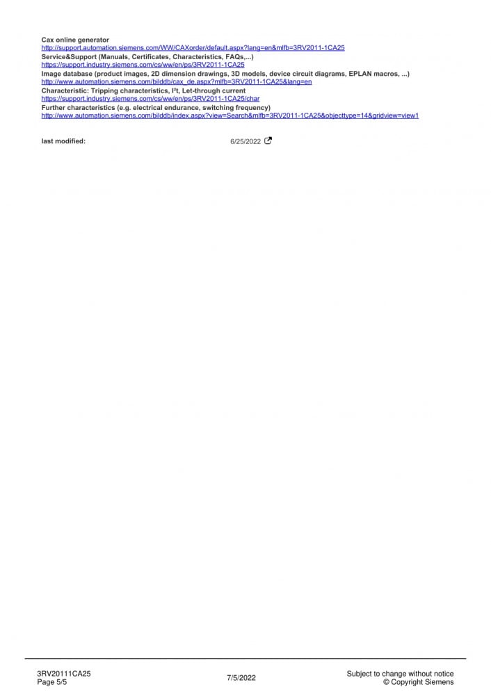 SIEMENS 3RV20111CA25 datasheet page 5