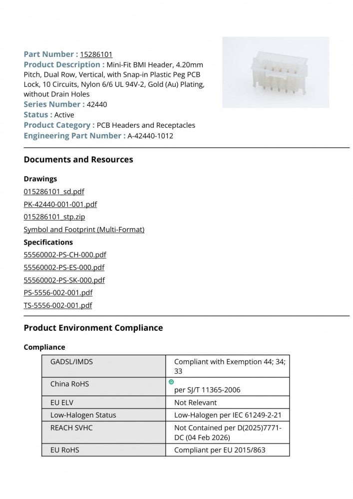 MOLEX MINI-FIT connector document page 1