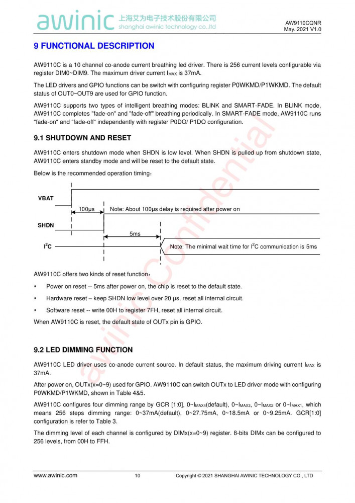AW9110CQNR technical document page 10