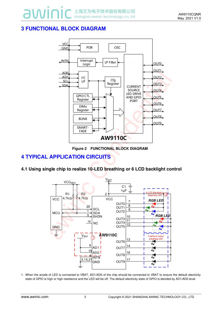 AW9110CQNR technical document page 3