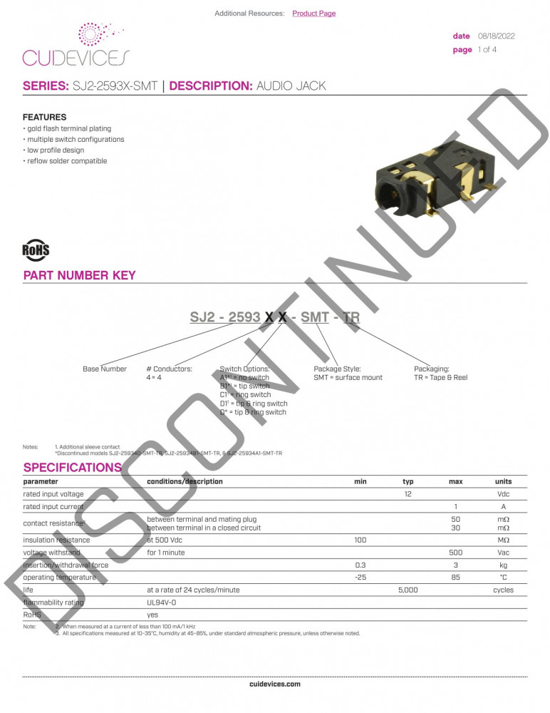 SJ2-25934D1-SMT-TR datasheet page 1