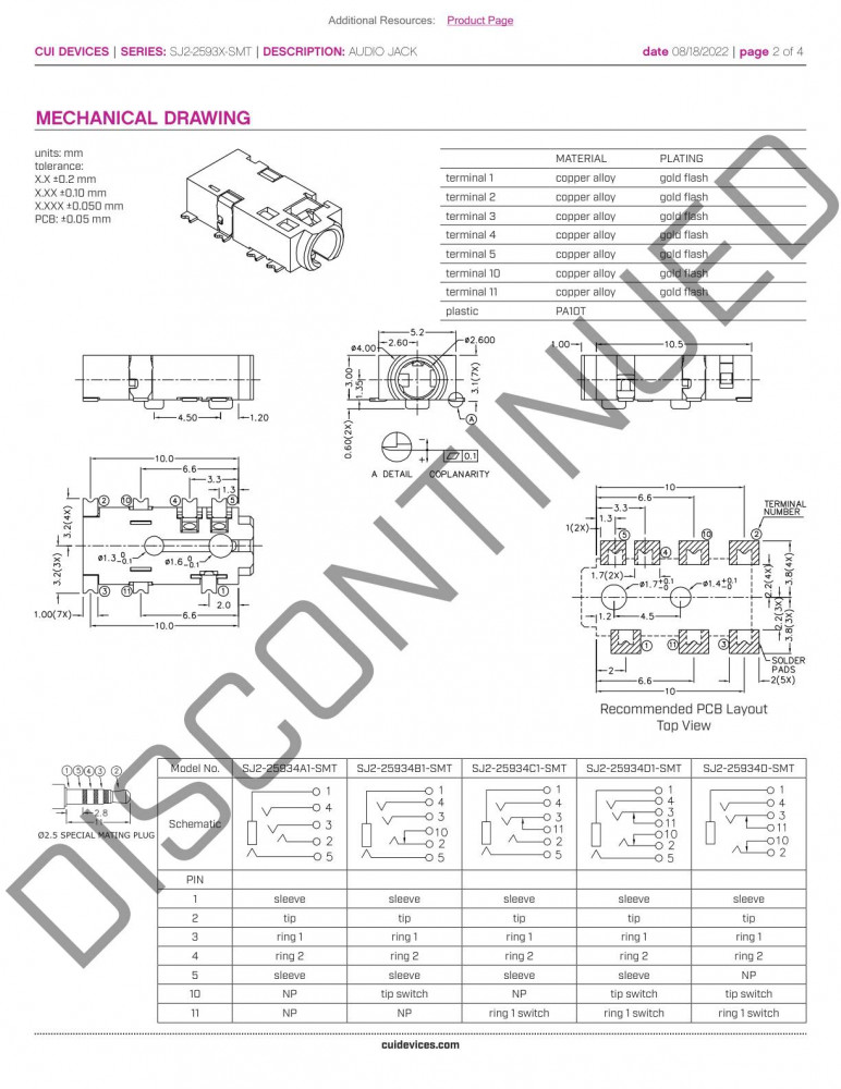 SJ2-25934D1-SMT-TR datasheet page 2
