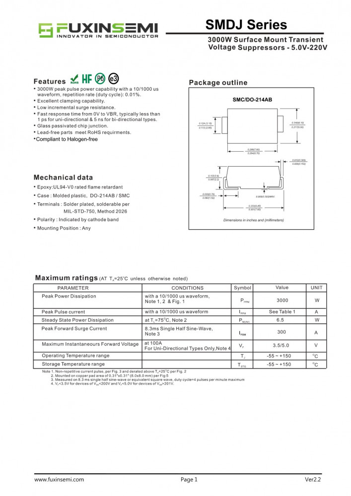SMDJ75CA datasheet page 1