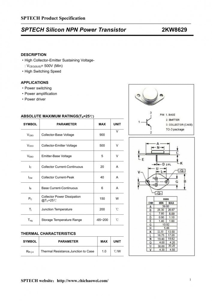 SPTECH 2KW8629 datasheet page 1