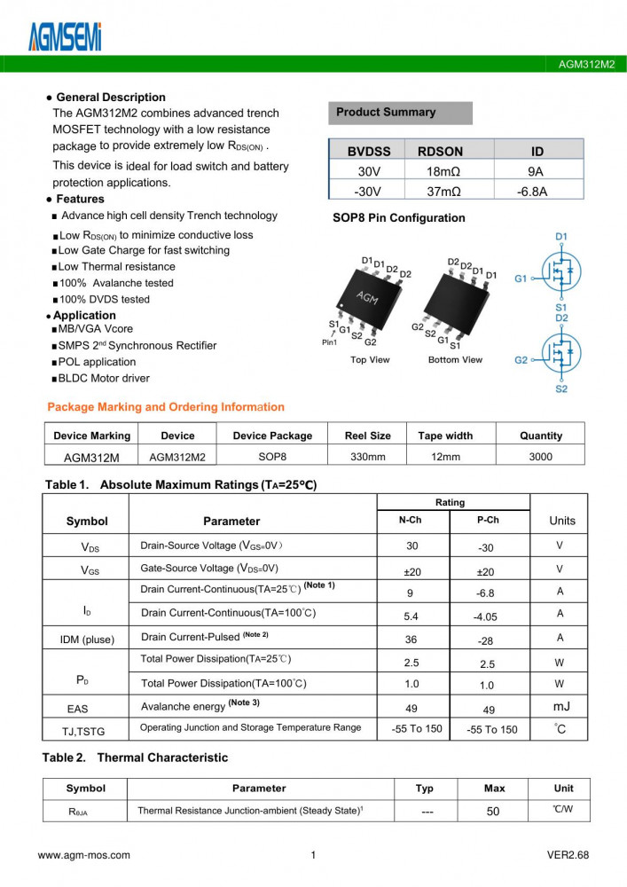 AGM312M2 datasheet page 1