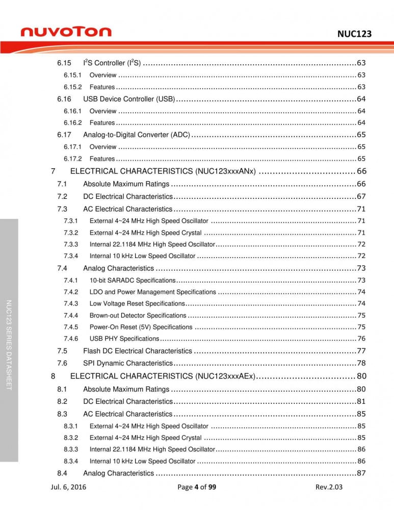 NUC123 datasheet page 4