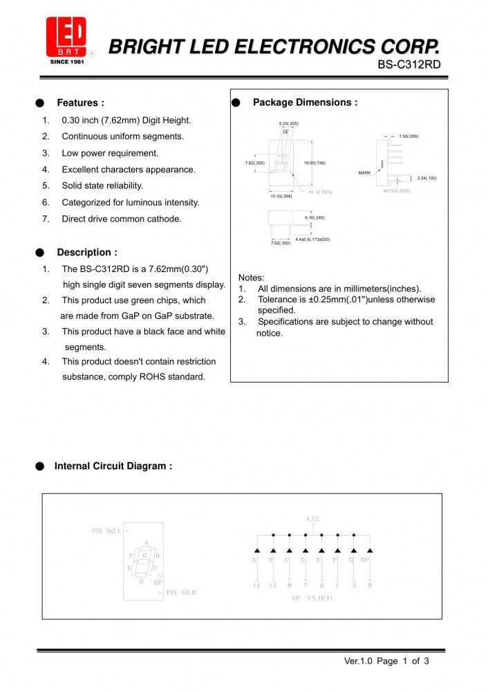 BS-C312RD datasheet page 1
