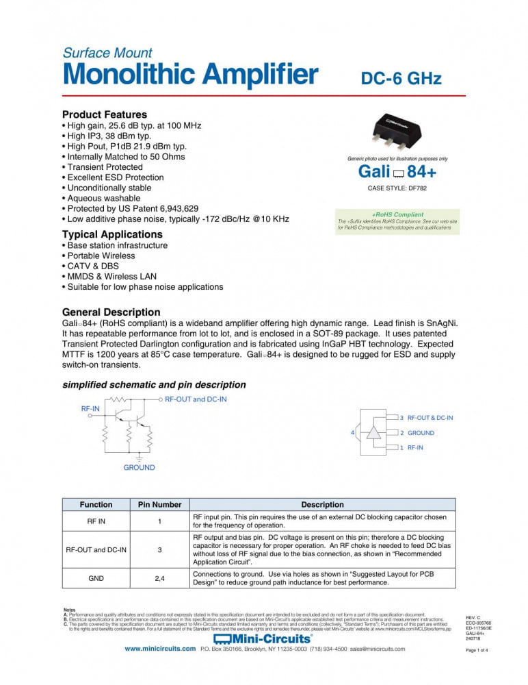 GALI-84+ datasheet page 1