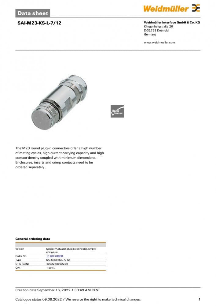WEIDMULLER 1170270000 documentation page 1