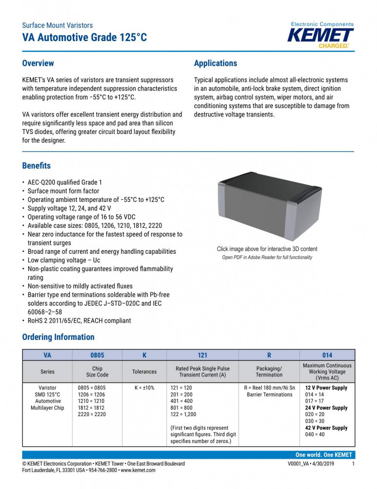 KEMET VA series datasheet page 1