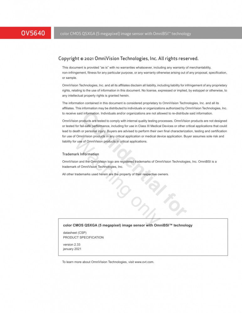 OV05640-A71A-1B datasheet page 2