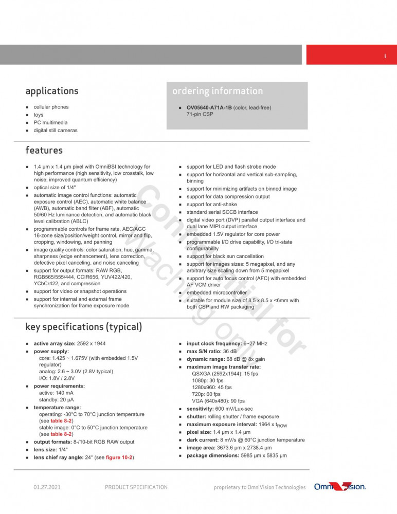 OV05640-A71A-1B datasheet page 3