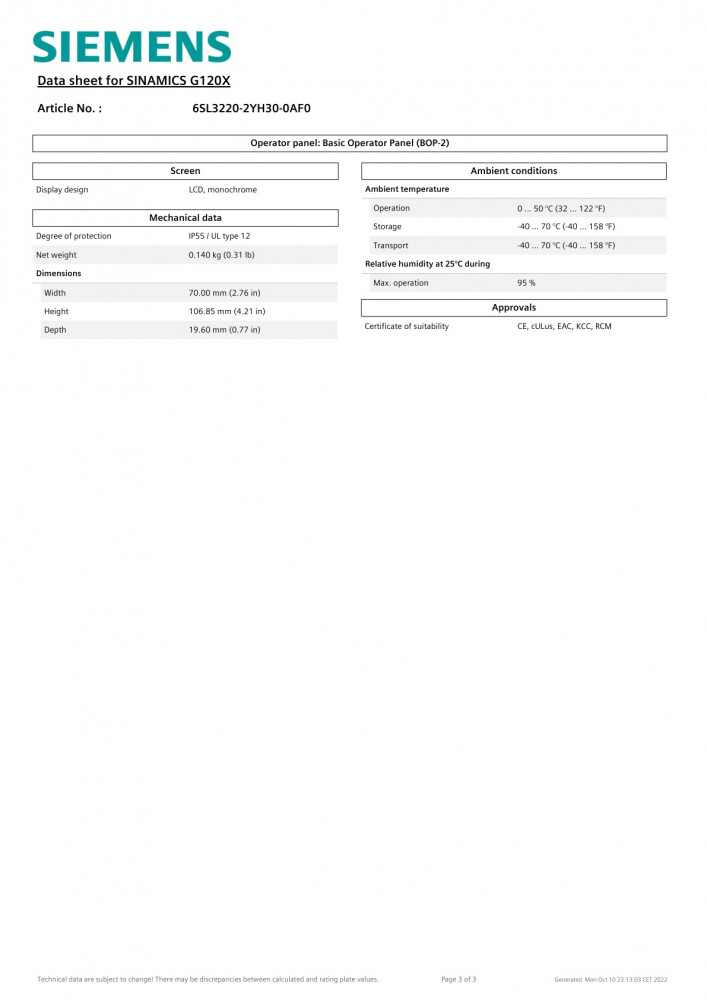 SIEMENS SINAMICS G120X datasheet page 3