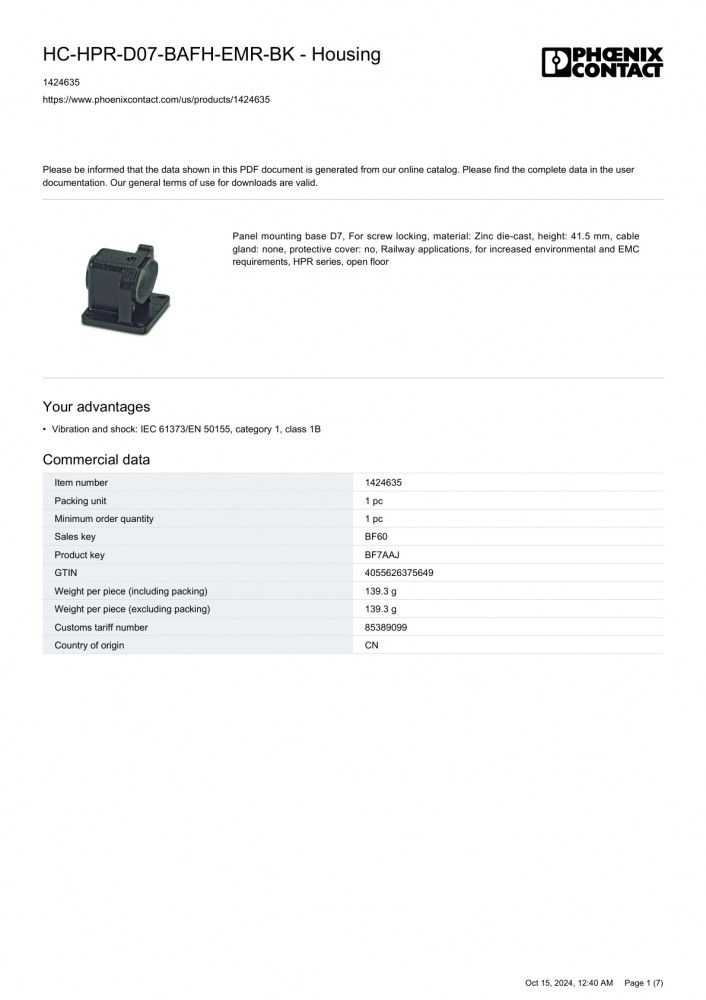 Phoenix Contact 1424635 technical document page 1