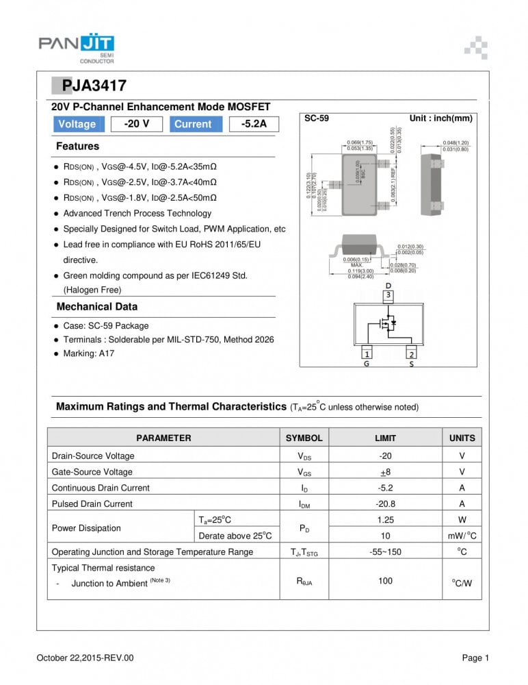 PJA3417 datasheet page 1