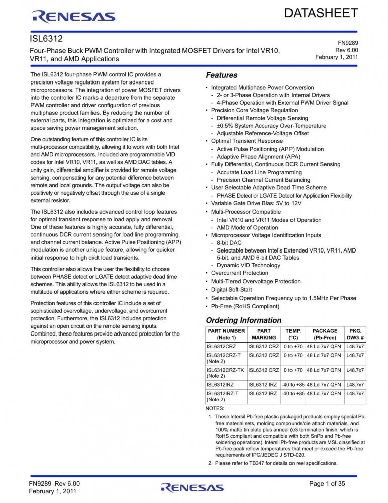 ISL6312IRZ-T technical document page 1