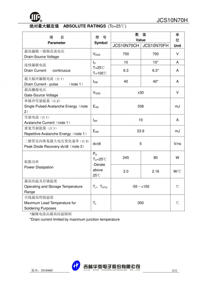 JCS10N70FH datasheet page 2