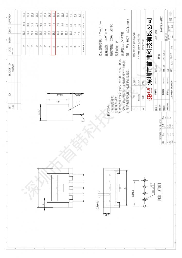SH-HY2.0-8PZZ specification page 1