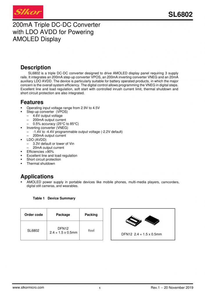 SL6802 datasheet page 1