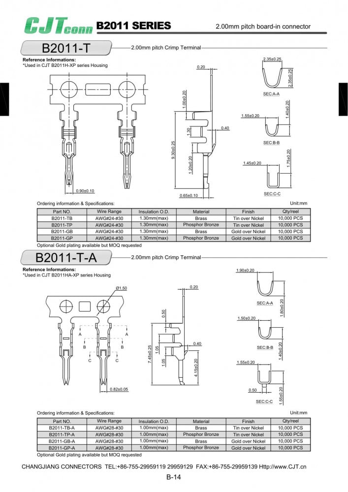 CJT B2011H-2P technical document page 2