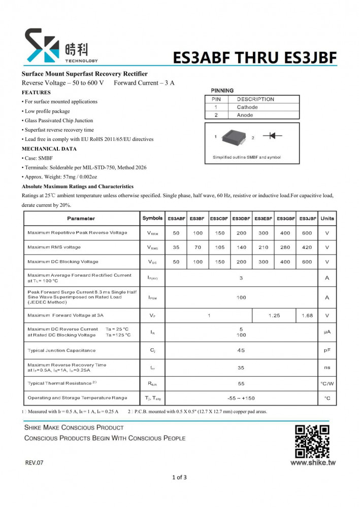 ES3GBF datasheet page 1