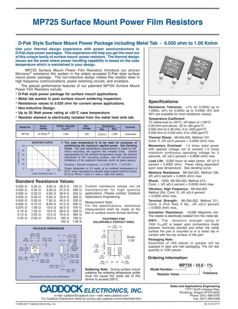 Caddock MP725 datasheet preview