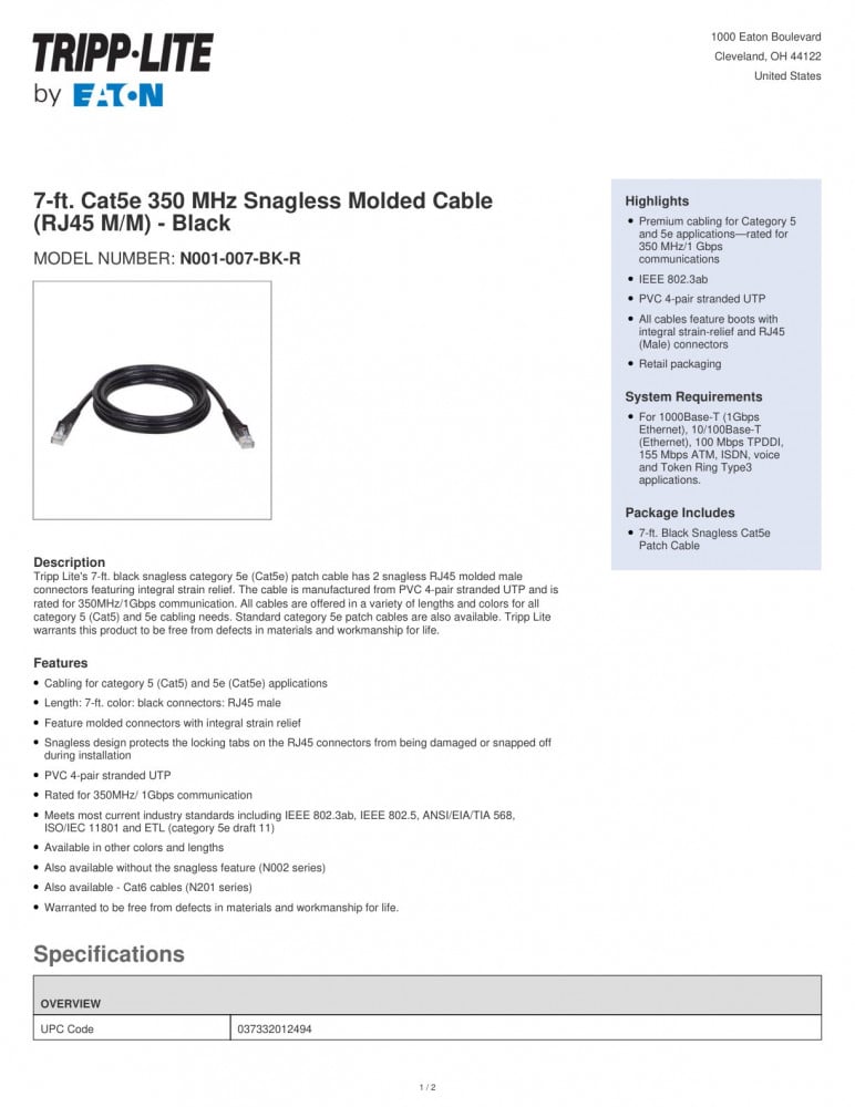 N001-007-BK-R technical document page 1