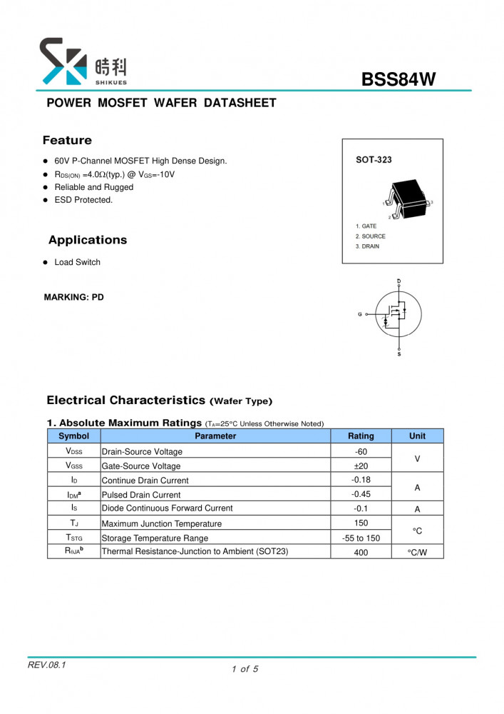 BSS84W datasheet page 1
