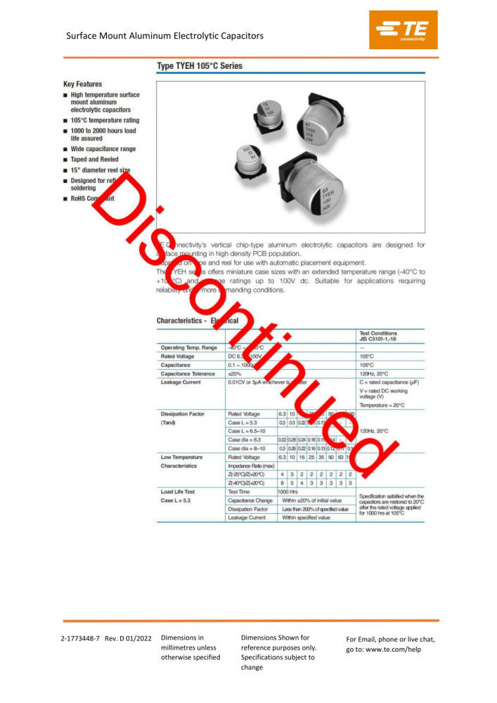 TE Connectivity TYEH series datasheet page 1