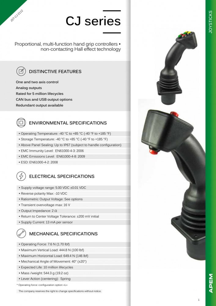 APEM CJ series datasheet page 1
