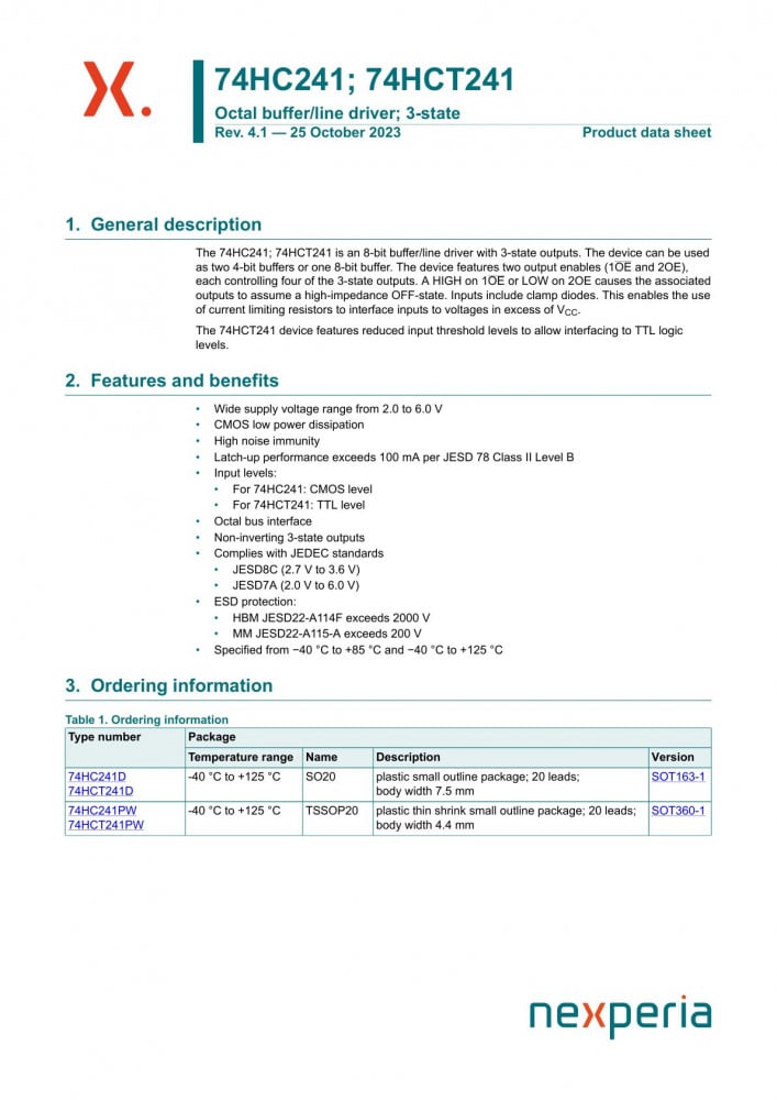 74HC241D datasheet page 1