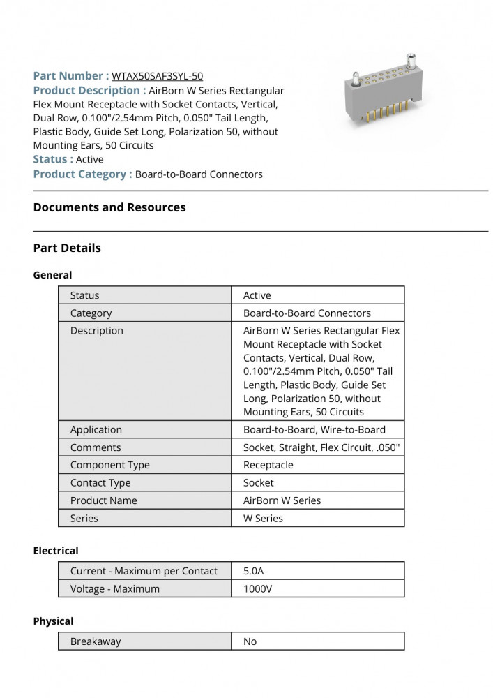 WTAX50SAF3SYL-50 technical document image, page 1