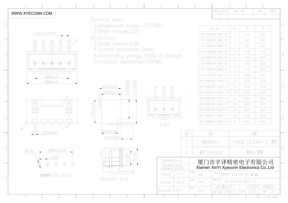 XY-XHB2.54-3A21-YT technical document preview