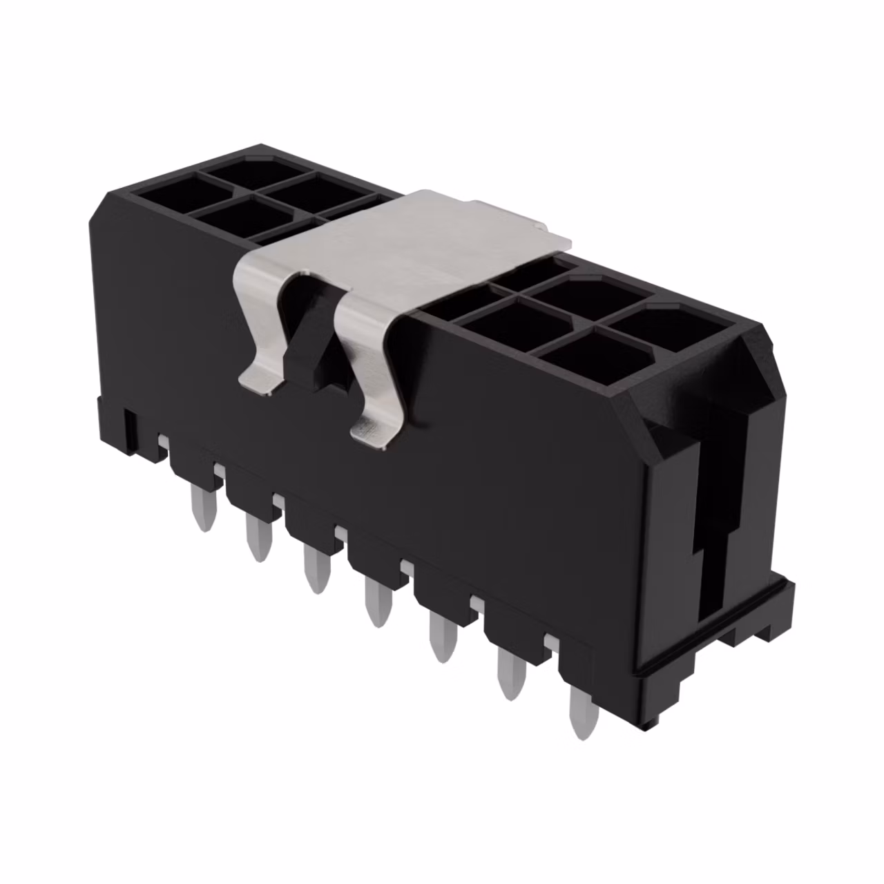 Micro-Fit 3.0 Vertical Header, 3.00mm Pitch, Dual Row, 14 Circuits, Straight Tail, with PCB Polarizing Peg, 2.54µm Matte Tin Plating, Glow-Wire Capable, Black, Tape and Reel, with Pick and Place Cap for sale
