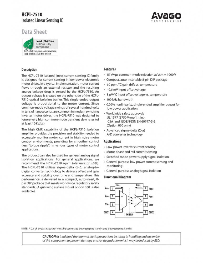 HCPL-7510 datasheet page 1