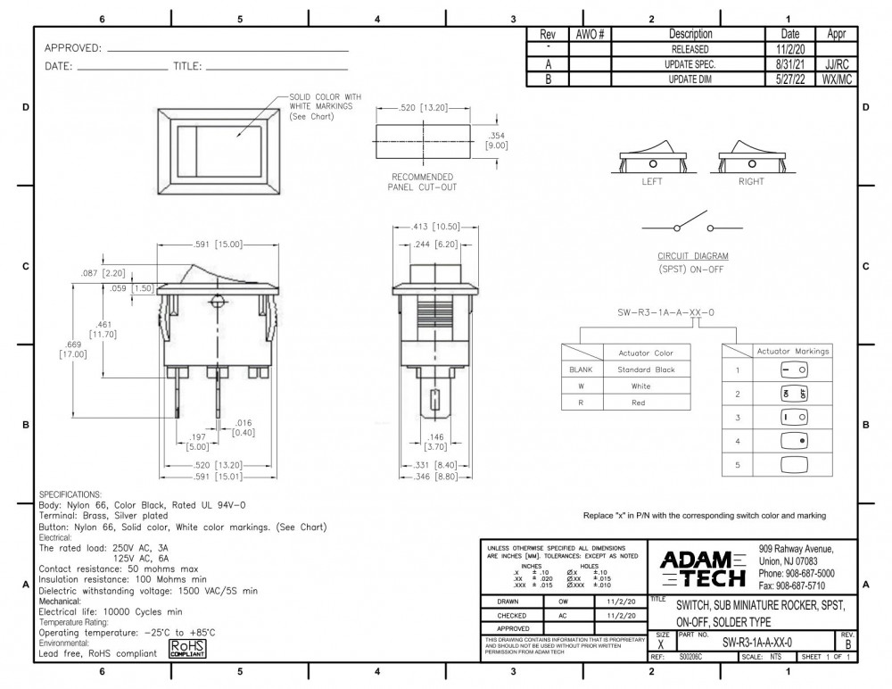 ADAM TECH SW-R3-1A-A-1-0 technical document page