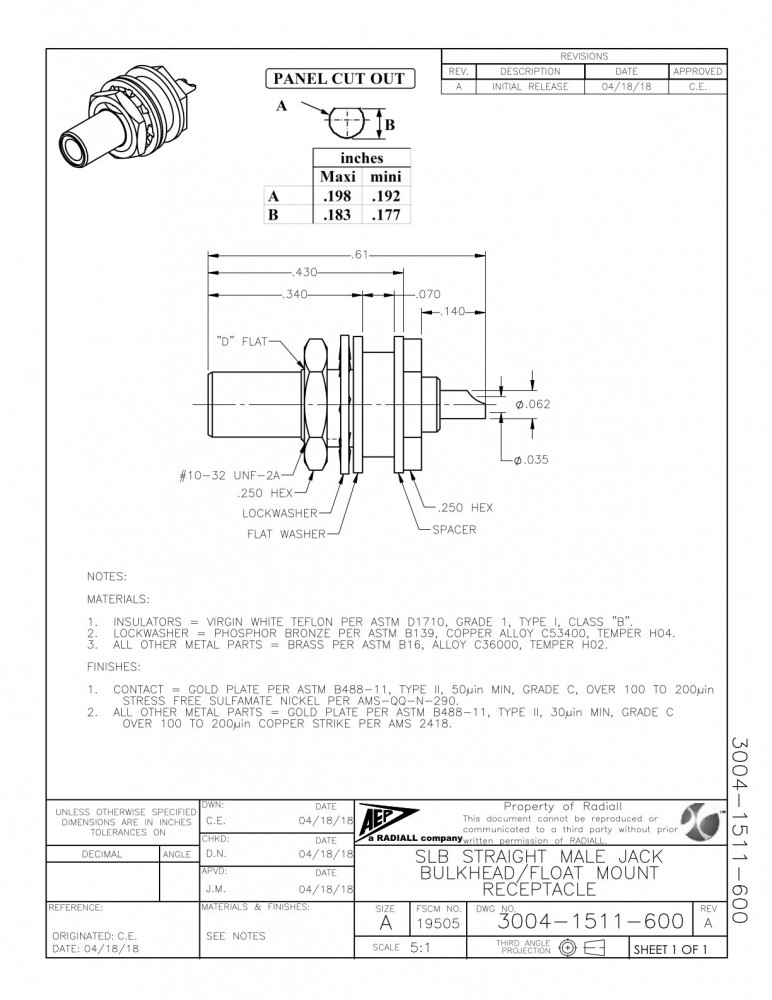 Radiall 3004-1511-600 product drawing preview