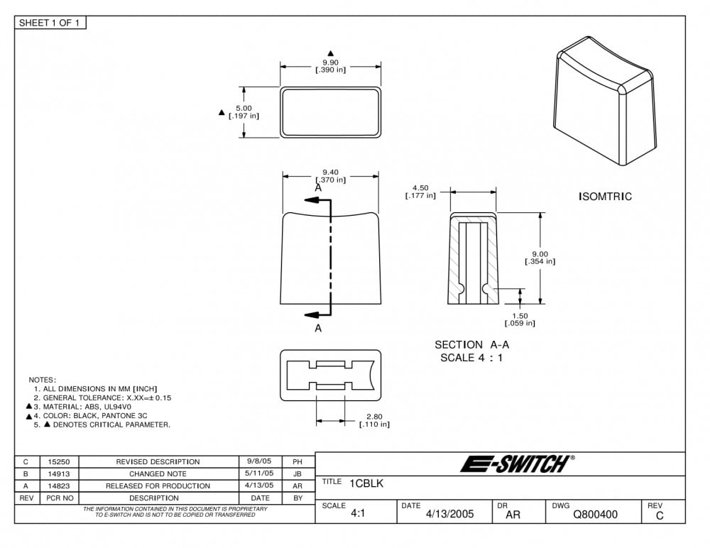 E-Switch 1CBLK technical drawing