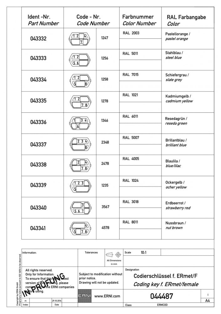 ERNI 043338 coding key technical drawing