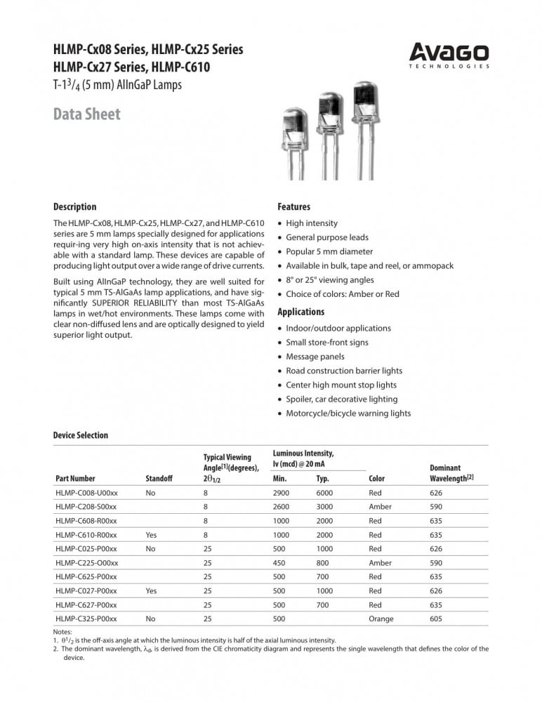 HLMP-C008 series datasheet page 1