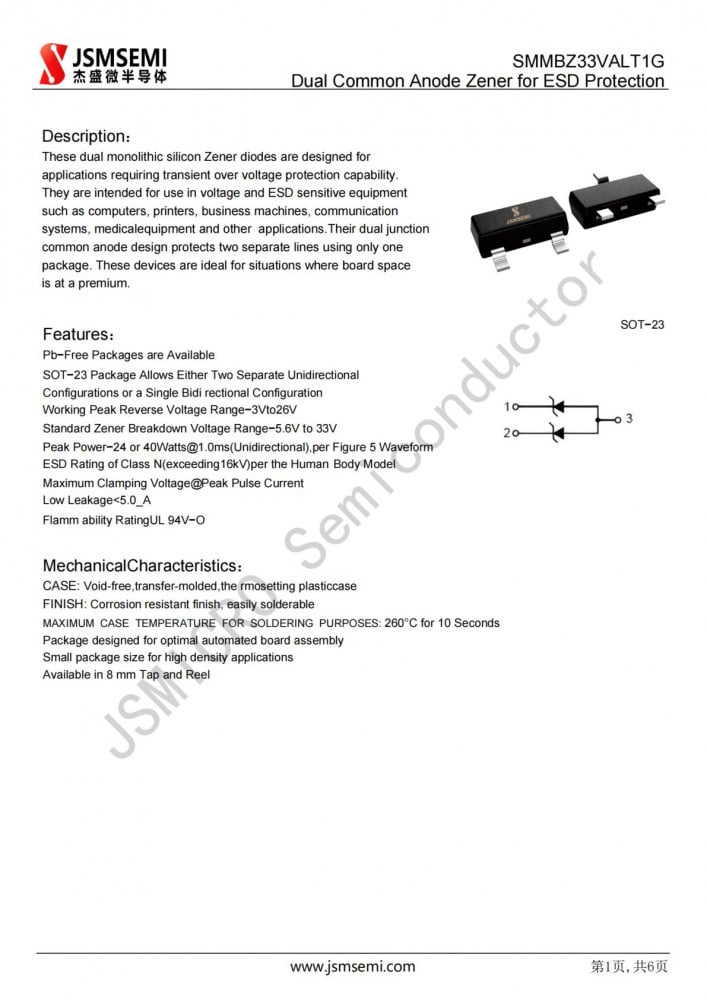 SMMBZ33VALT1G datasheet page 1