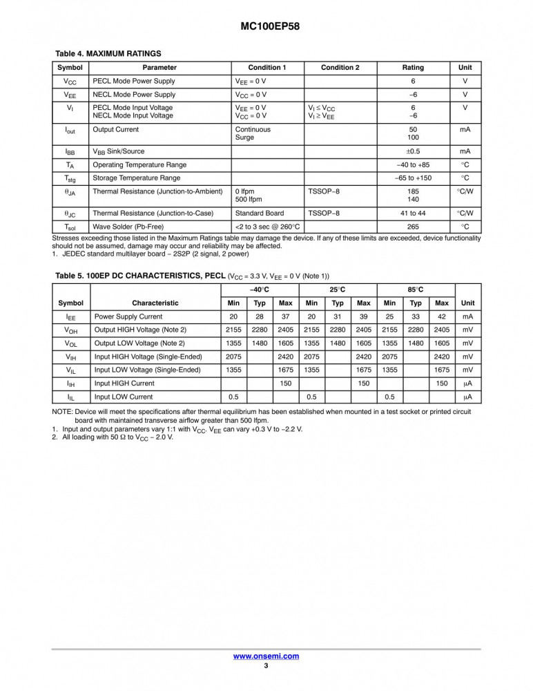 MC100EP58 datasheet page 3