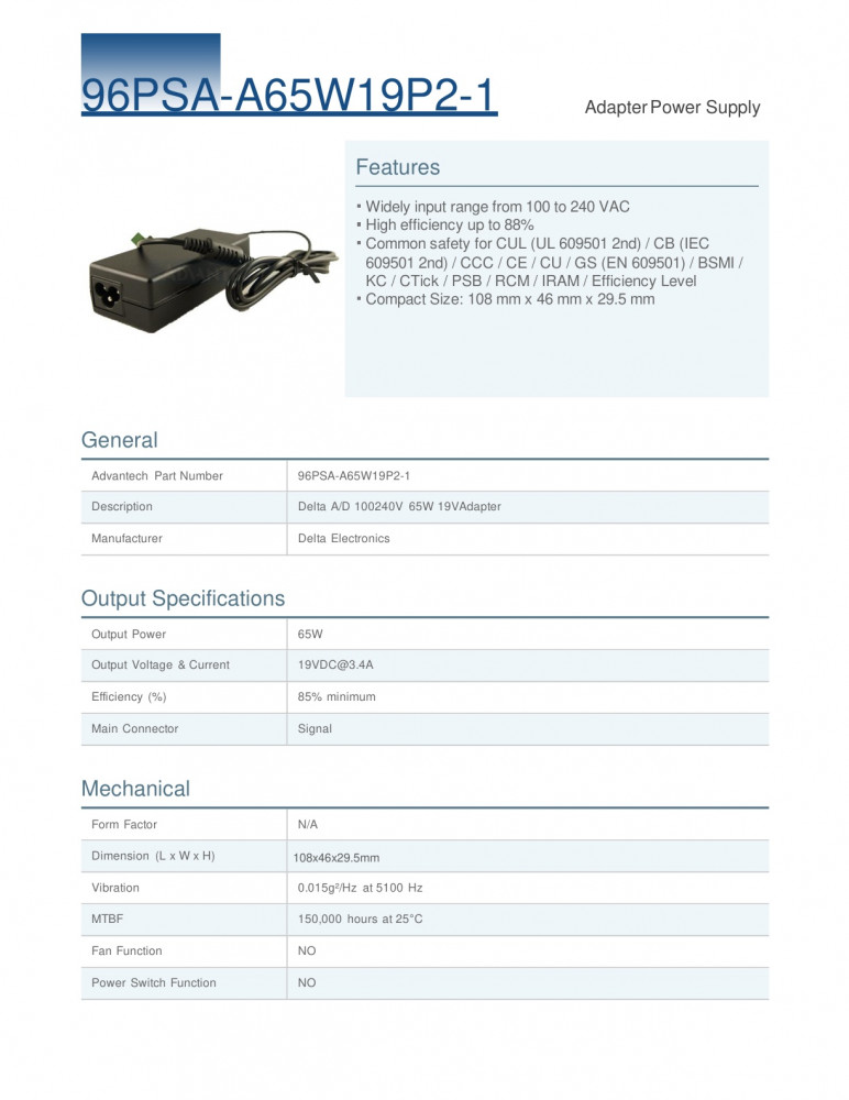 96PSA-A65W19P2-1 product documentation image 1