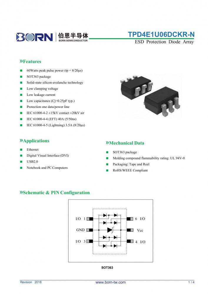 TPD4E1U06DCKR-N datasheet page 1