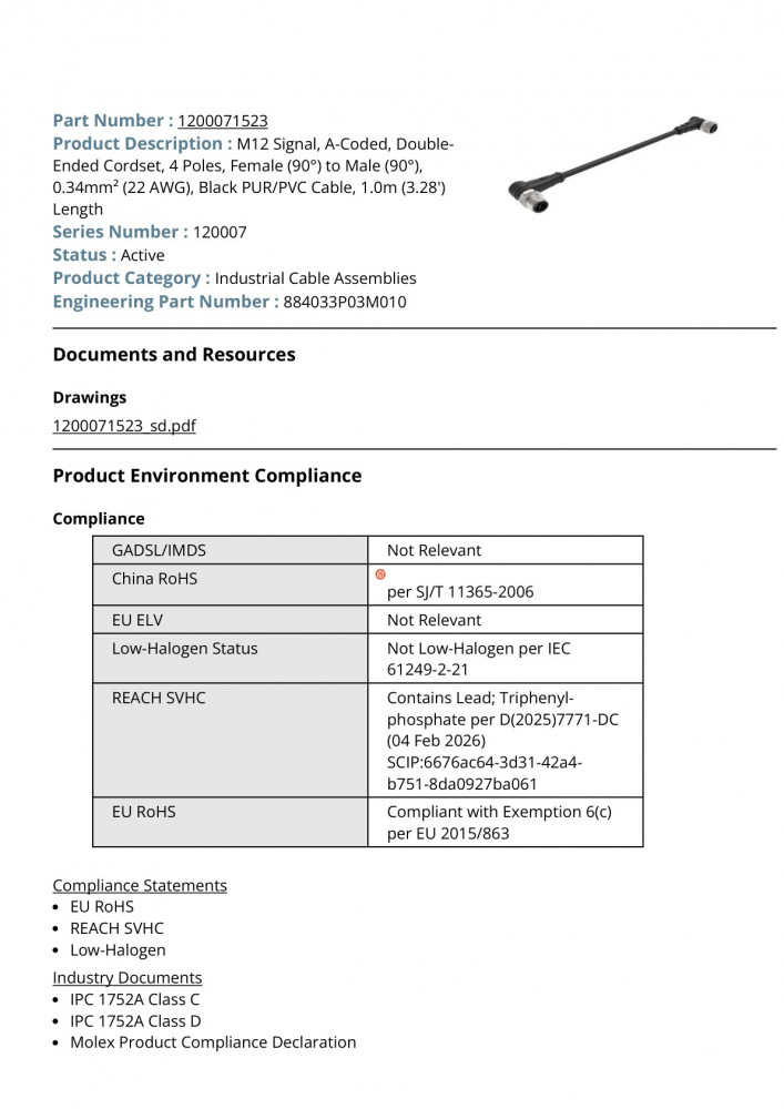 MOLEX 1200071523 product drawing, page 1