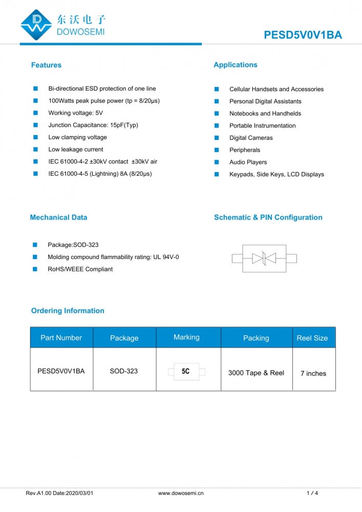 PESD5V0V1BA datasheet page 1