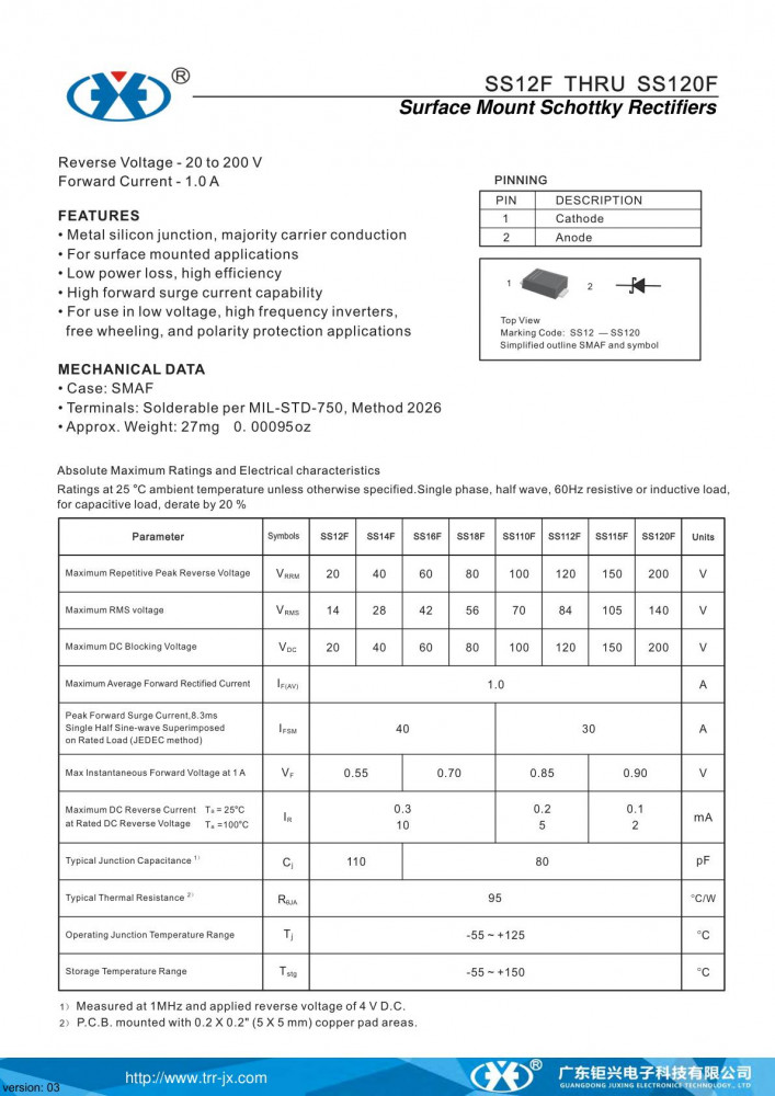 JUXING SS110F datasheet page 1